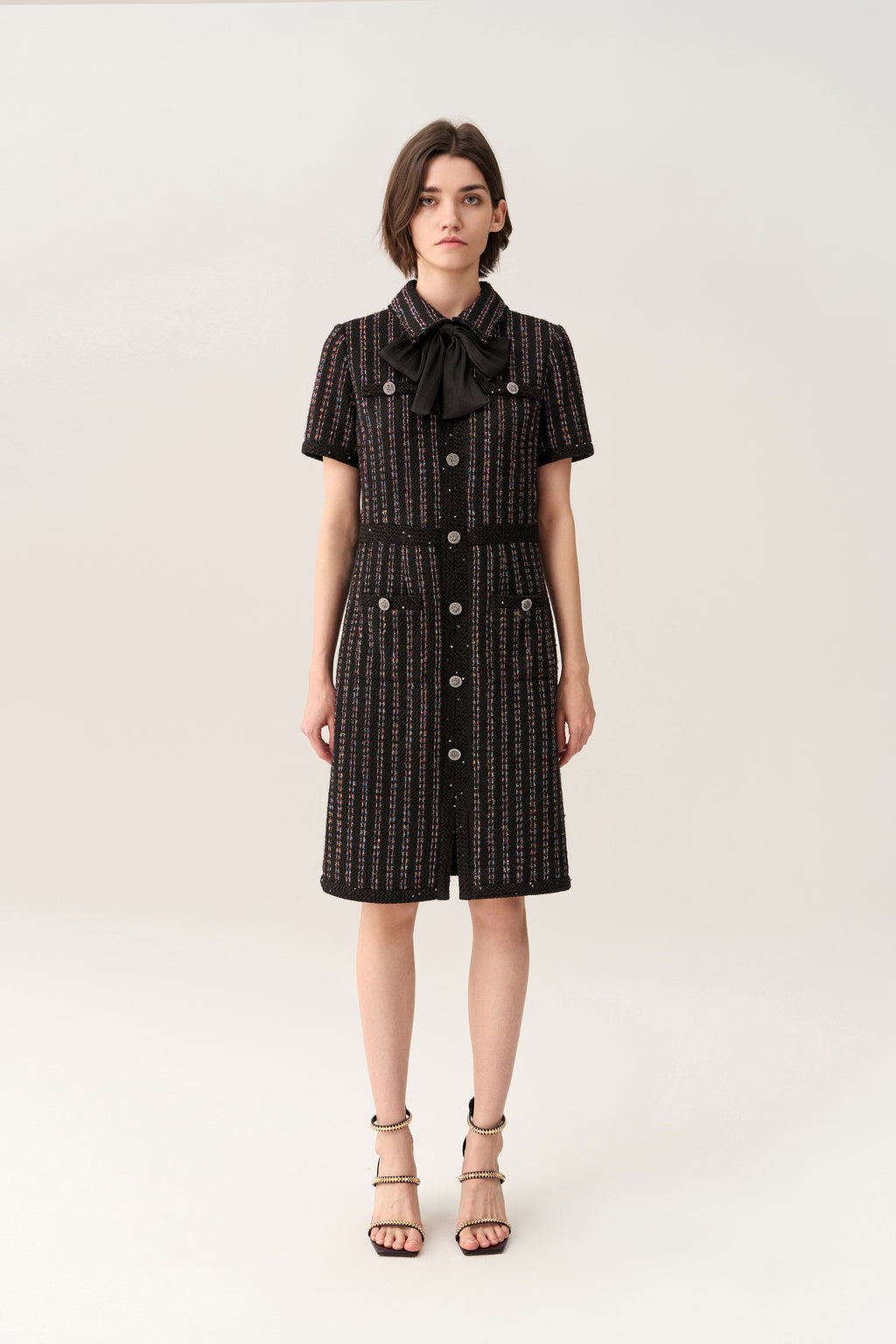 MOISELLE Pussy-bow Collar Short Sleeve Dress
