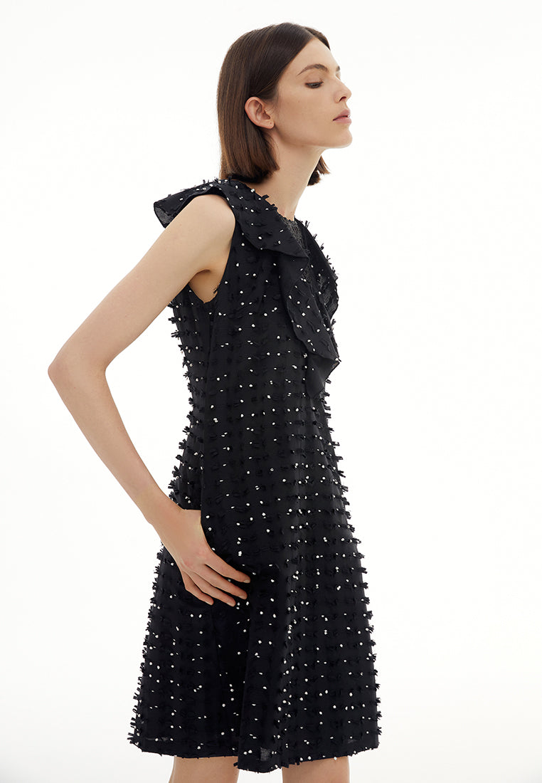 Black Patchwork Jacquard Sleeveless Mini Dress | MOISELLE