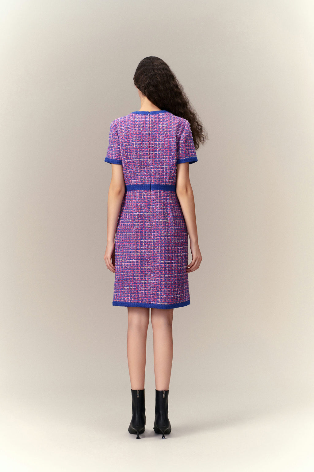 MOISELLE Primary Color Illusion Chunky Woven Tweed Dress