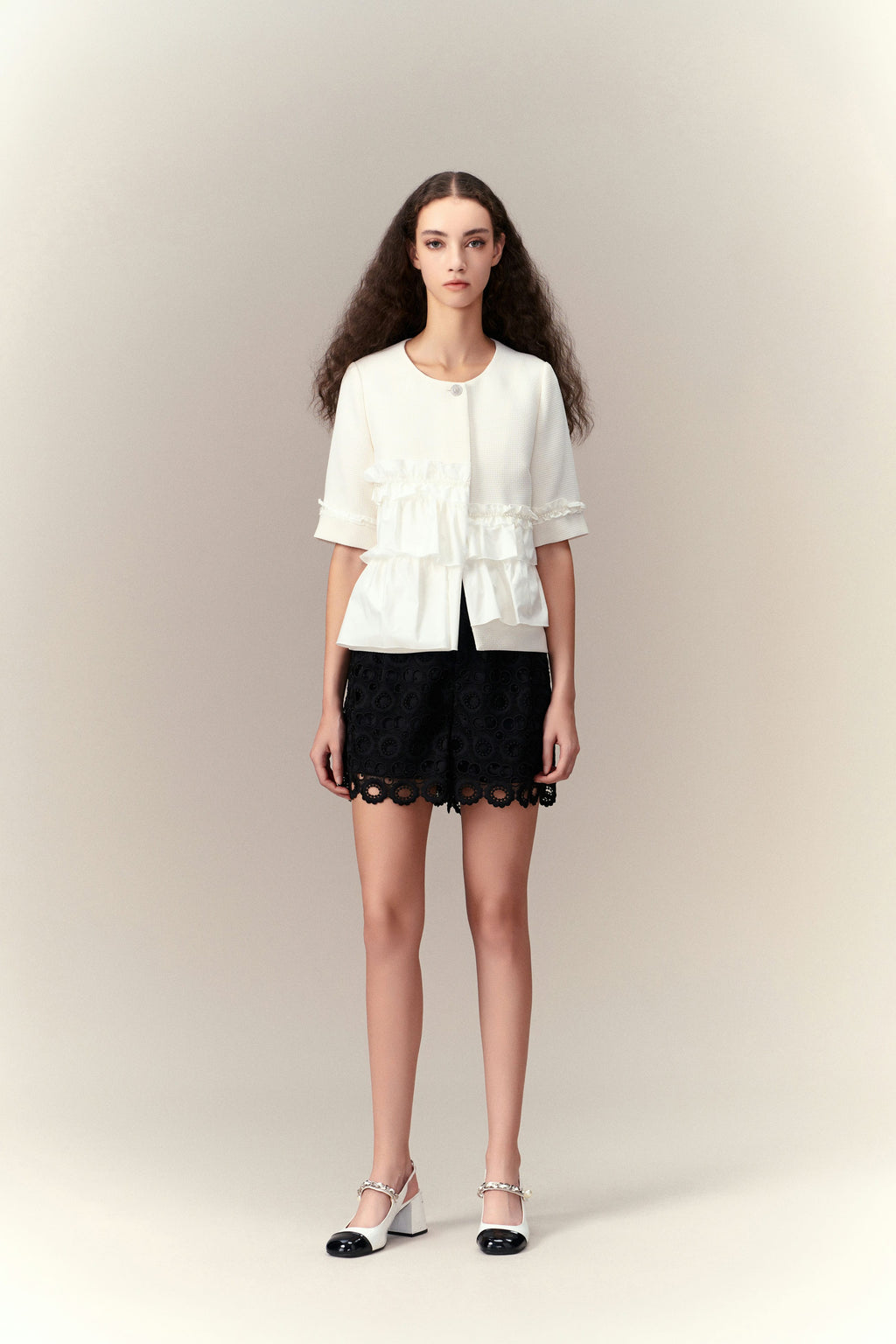 MOISELLE Asymmetric Ruffle-detail Jacket