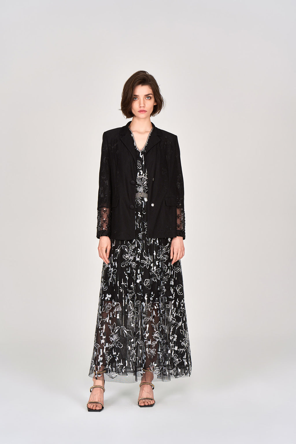 MOISELLE Black Embellished Mesh Blazer