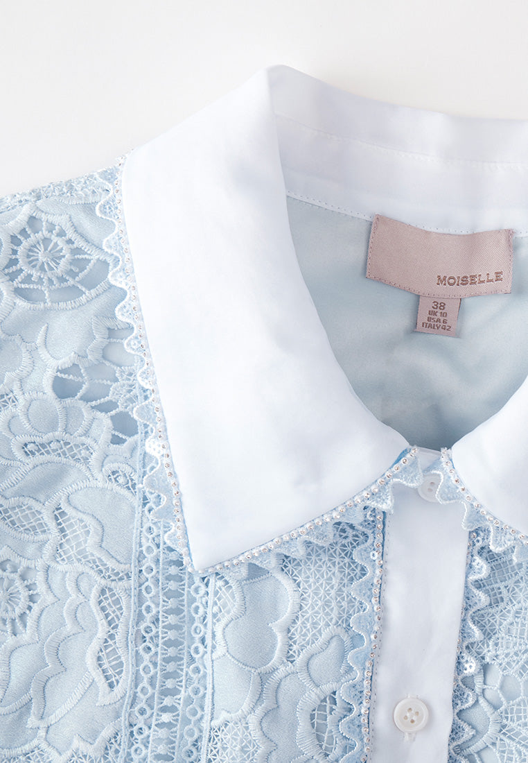 MOISELLE Light Blue Lace Collar Dress