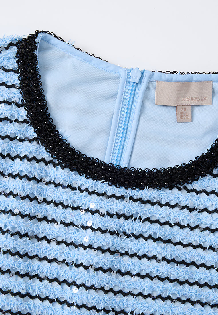 MOISELLE Stripe Frayed-detail Embellished Mesh Top