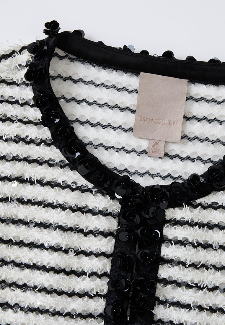 MOISELLE Stripe Frayed-detail Embellished Mesh Jacket