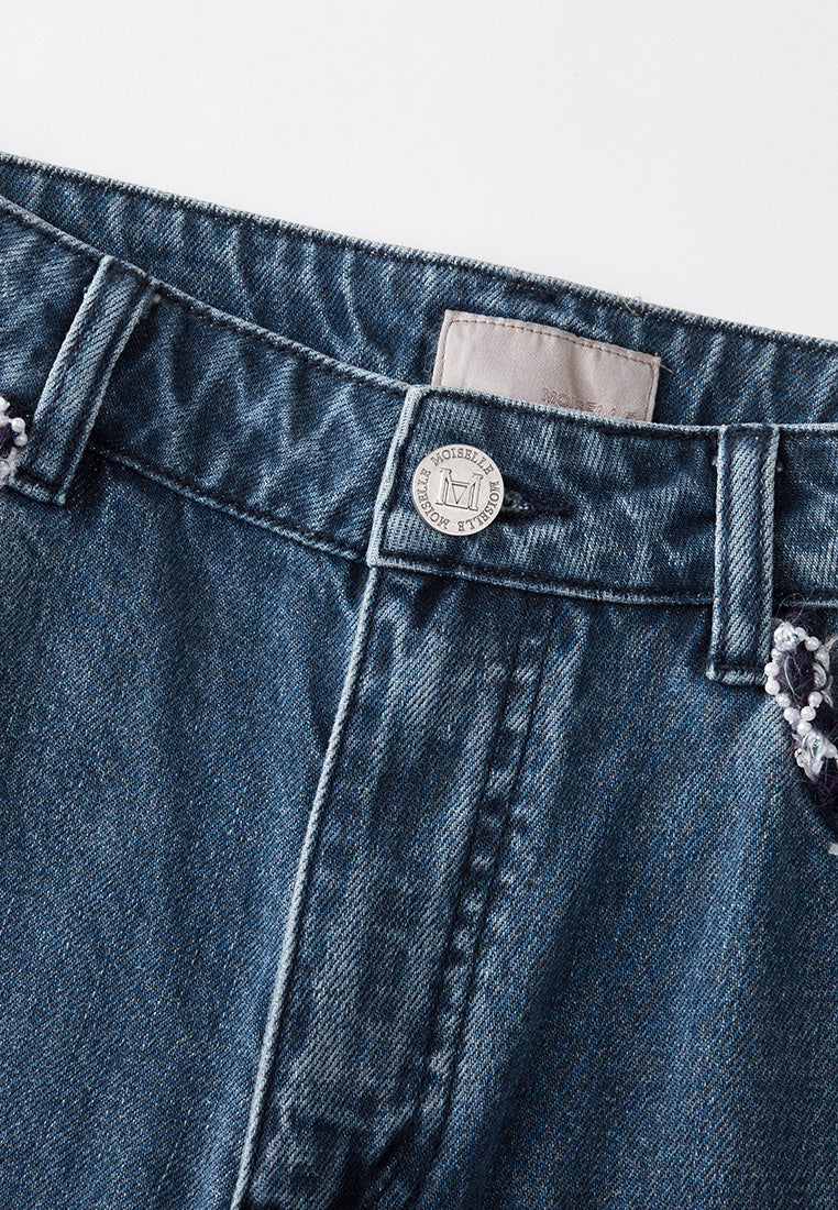 MOISELLE Braided Sideseam Wide-leg Flared Jeans