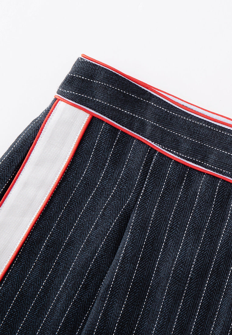 MOISELLE Herringbone Stripped Outlined-side seam Trousers