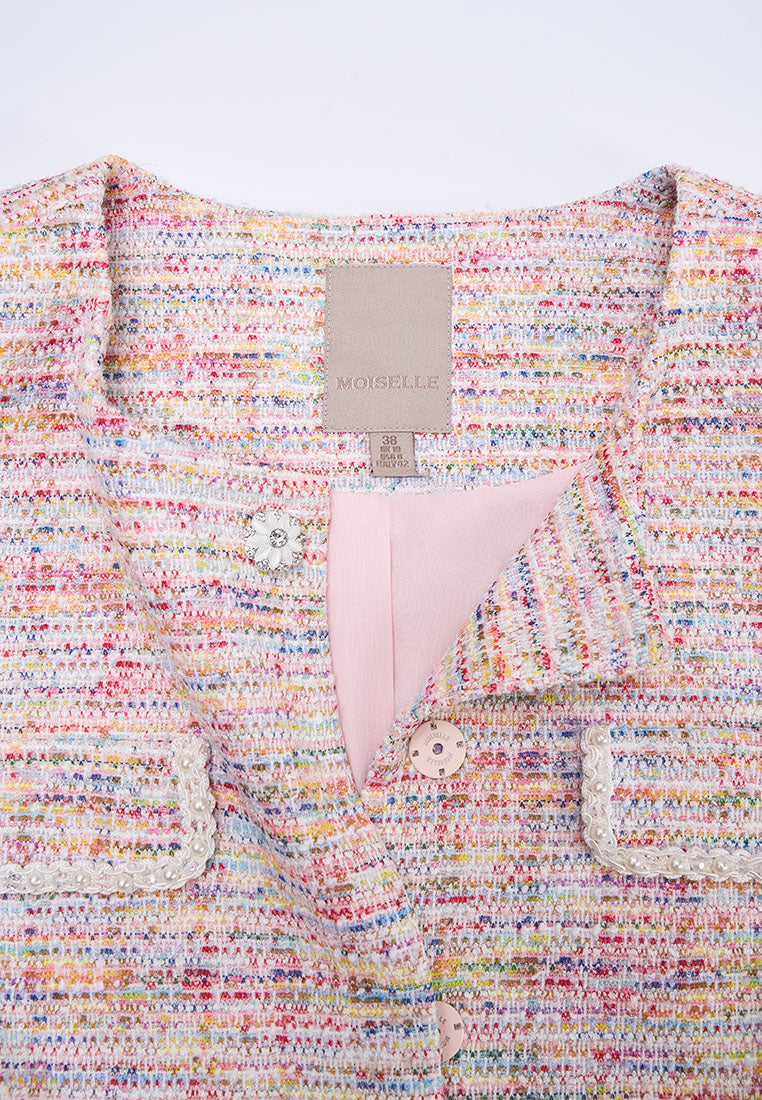 MOISELLE Candy Tone Mixed Tweed Embellished Jacket