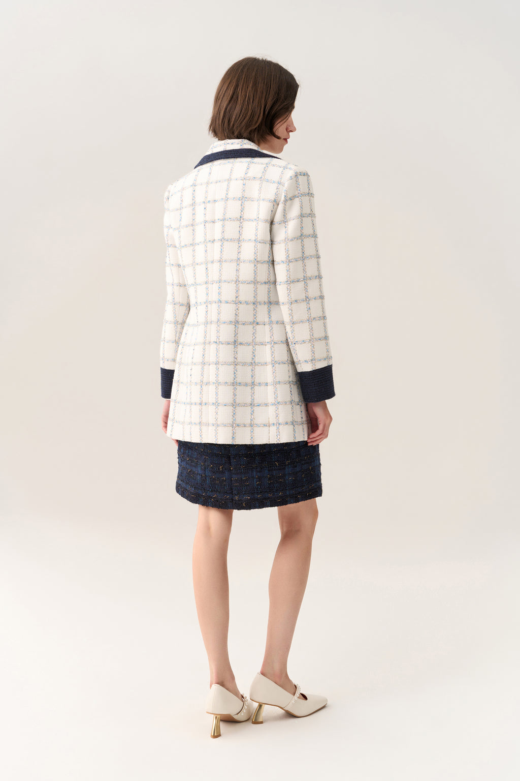 MOISELLE Flap-pocket Check Midi Coat