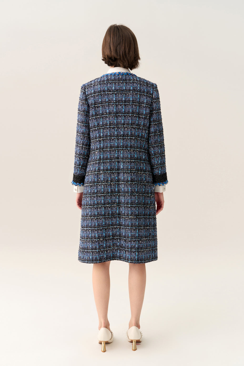 MOISELLE Checker Tweed Maxi Coat