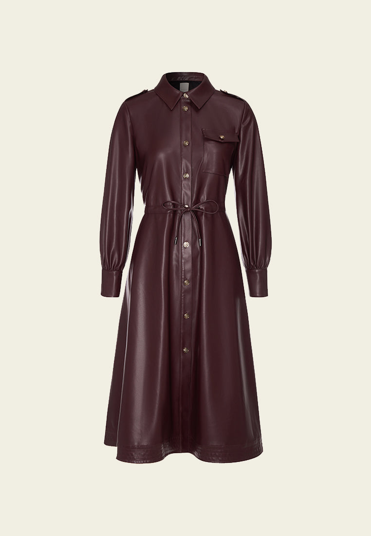 MOISELLE Motorcycle Dark Red Vegan Leather Coat Dress