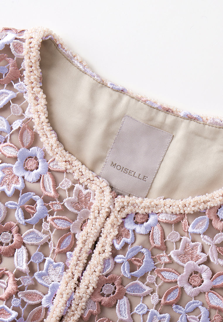 MOISELLE Pink Lace Mid-sleeves Crop Jacket